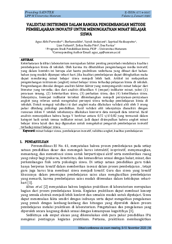 (PDF) Validitas Instrumen Dalam Rangka Pengembangan Metode Pembelajaran Inovatif Untuk ...