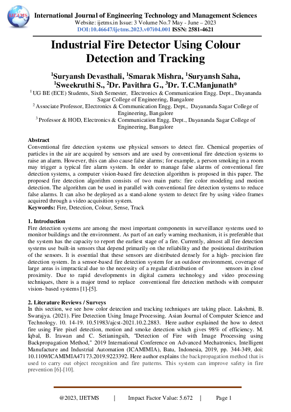 (PDF) Industrial Fire Detector Using Colour Detection and Tracking
