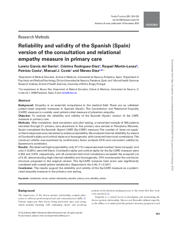 (PDF) Reliability and validity of the Spanish (Spain) version of the consultation and relational ...