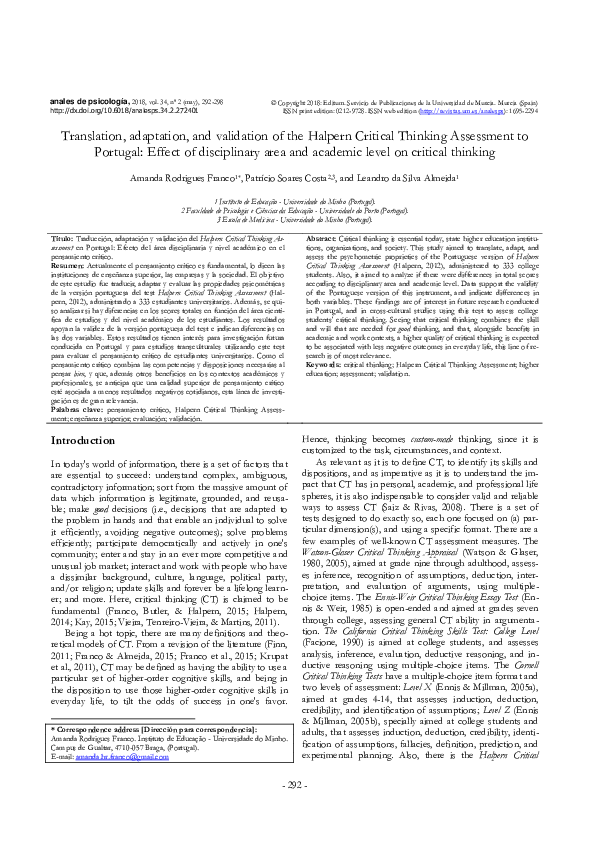 (PDF) Translation, adaptation, and validation of the Halpern Critical ...