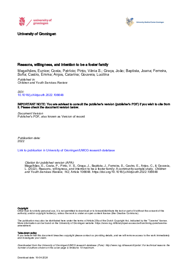 (PDF) Reasons, willingness, and intention to be a foster family: A ...