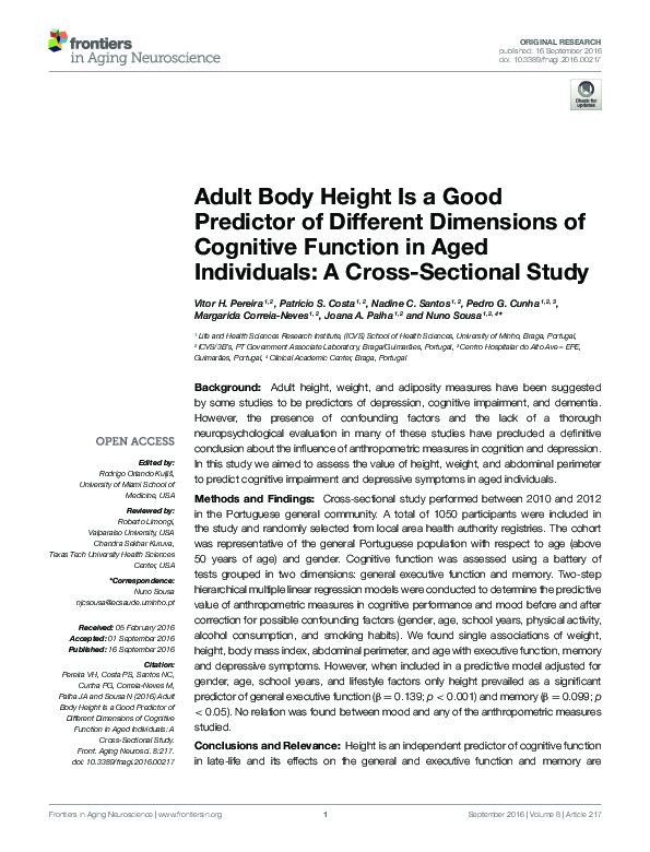 (PDF) Adult Body Height Is a Good Predictor of Different Dimensions of Cognitive Function in ...