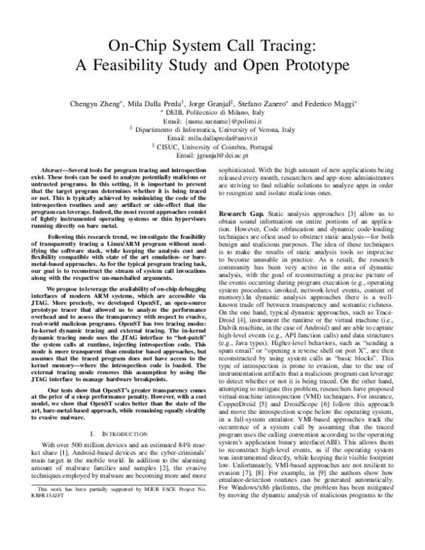 (PDF) On-chip system call tracing: A feasibility study and open prototype