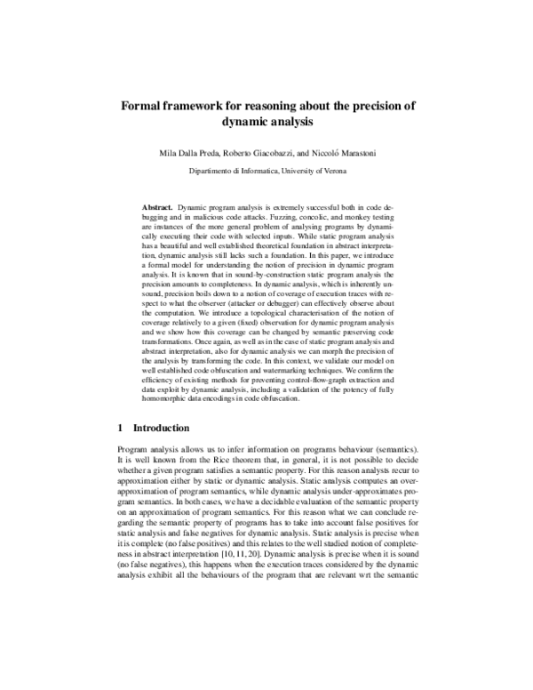 (PDF) Formal Framework for Reasoning About the Precision of Dynamic Analysis
