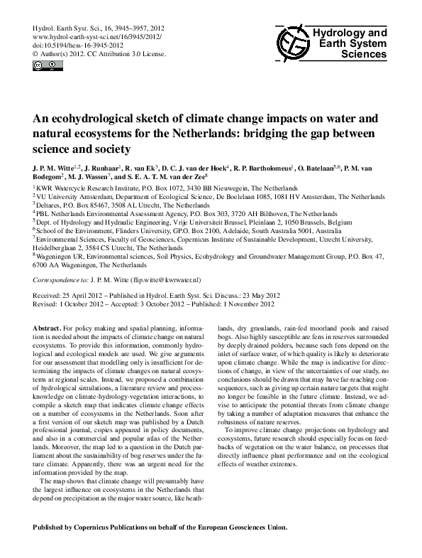(PDF) An ecohydrological sketch of climate change impacts on water and ...