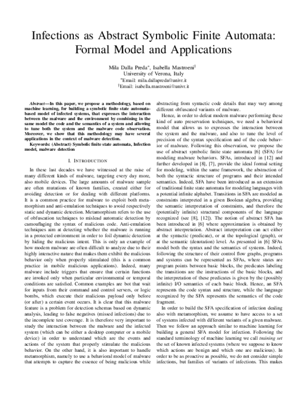 (PDF) Infections as Abstract Symbolic Finite Automata: Formal Model and Applications