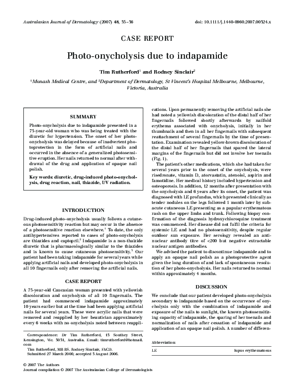 (PDF) Photo‐onycholysis due to indapamide
