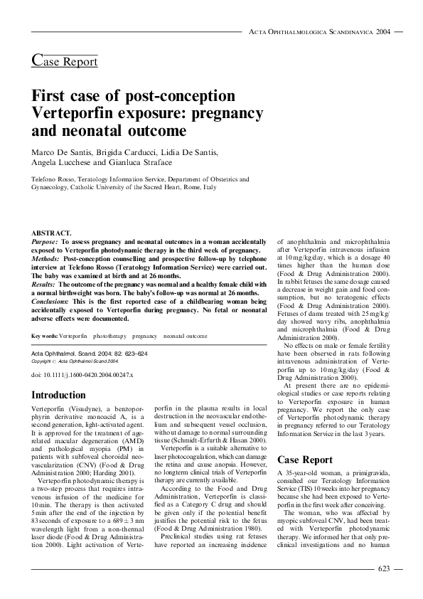 (PDF) First case of post-conception Verteporfin exposure: pregnancy and ...