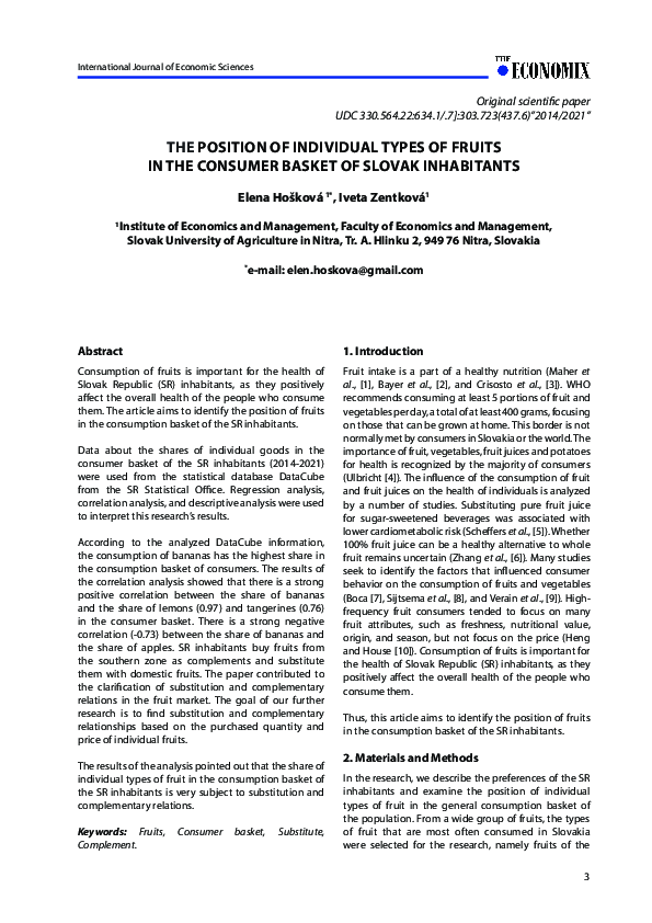 (PDF) THE POSITION OF INDIVIDUAL TYPES OF FRUITS IN THE CONSUMER BASKET ...
