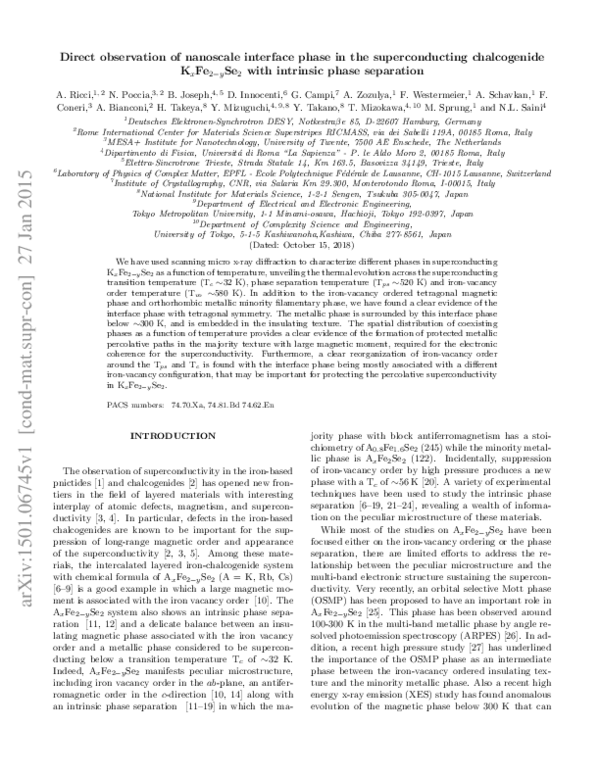 (PDF) Direct observation of nanoscale interface phase in the superconducting chalcogenideKxFe2− ...