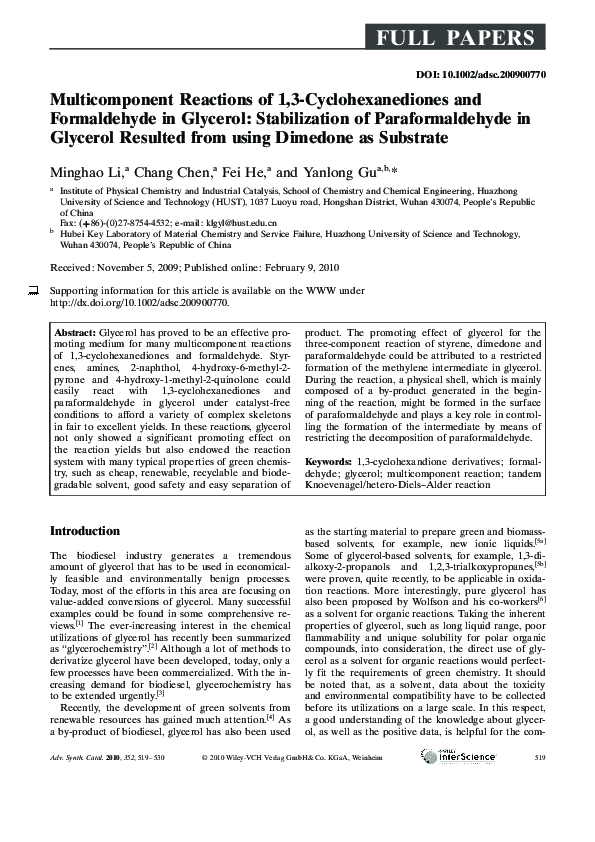 (PDF) Multicomponent Reactions of 1,3-Cyclohexanediones and ...