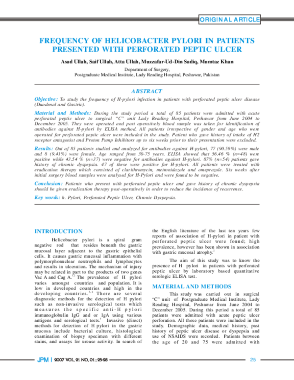 (PDF) Frequency of Helicobacter Pylori In Patients Presented With ...