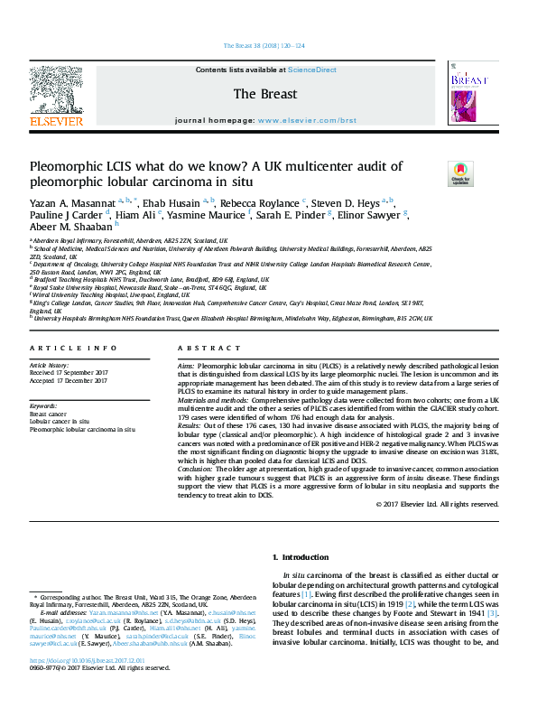 (PDF) Pleomorphic LCIS what do we know? A UK multicenter audit of ...