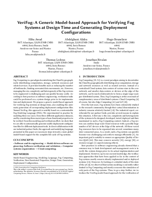 Pdf Verifog A Generic Model Based Approach For Verifying Fog Systems At Design Time And