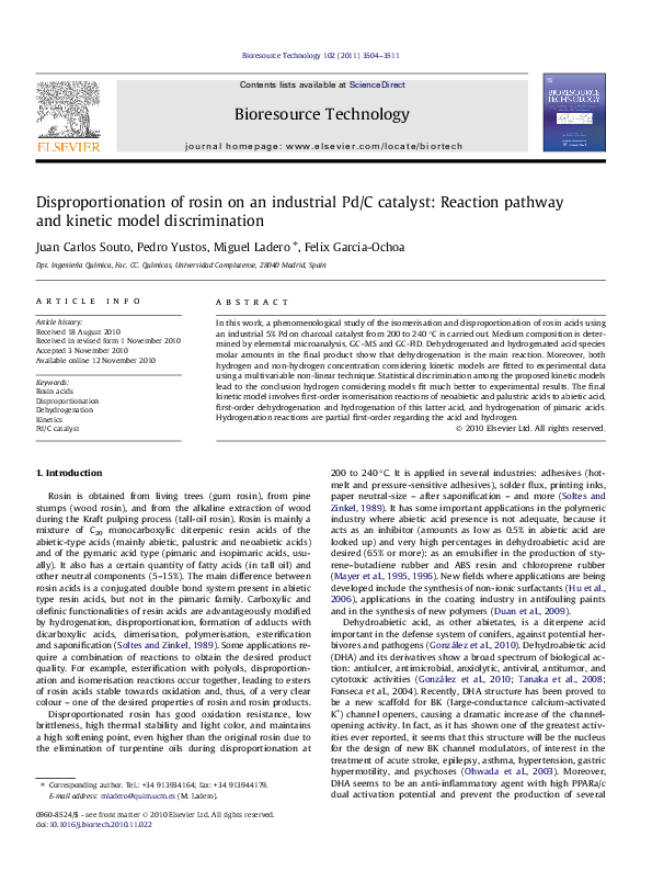 (PDF) Disproportionation of rosin on an industrial Pd/C catalyst ...