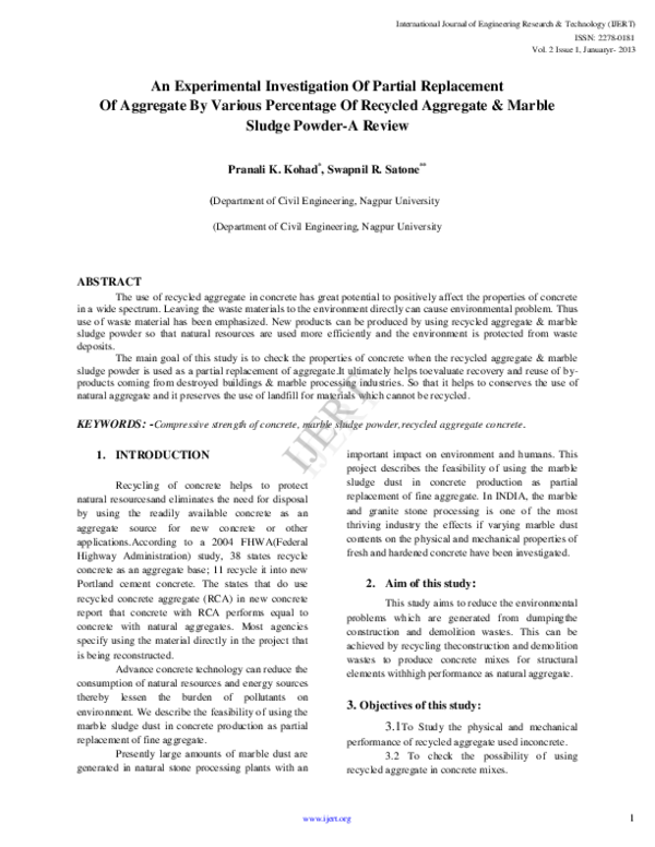 (PDF) An Experimental Investigation Of Partial Replacement Of Aggregate ...