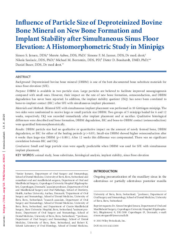 (PDF) Influence of Particle Size of Deproteinized Bovine Bone Mineral ...