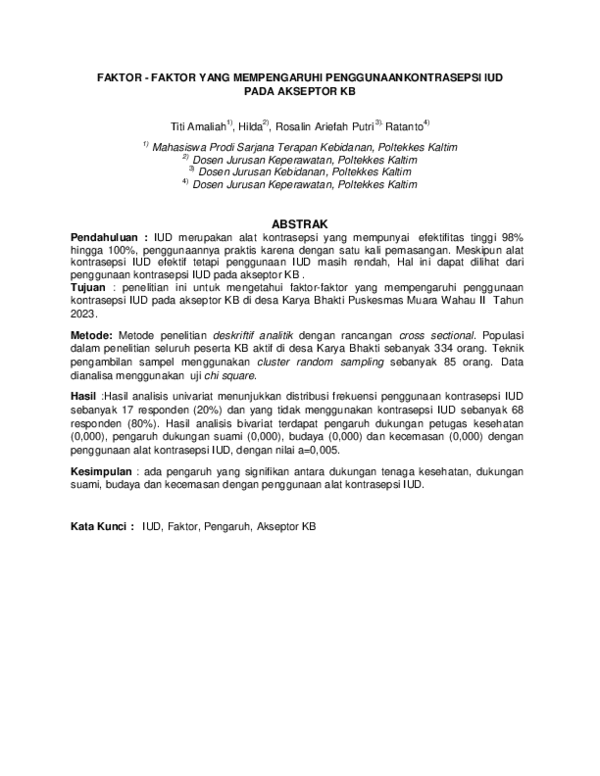 (PDF) FAKTOR -FAKTOR YANG MEMPENGARUHI PENGGUNAAN KONTRASEPSI IUD PADA AKSEPTOR KB