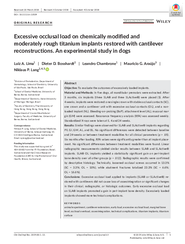 (PDF) Excessive occlusal load on chemically modified and moderately ...