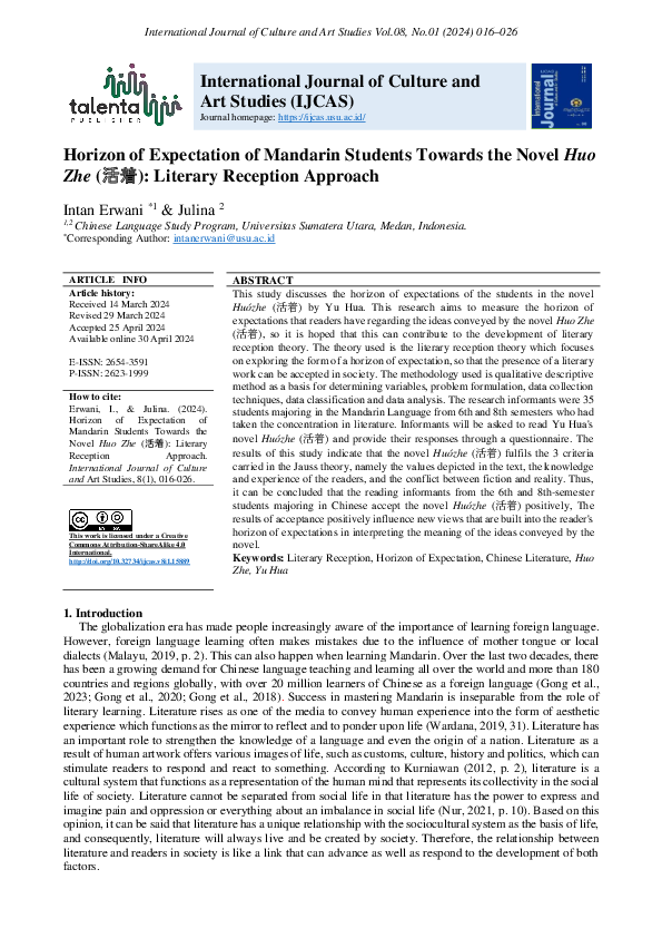 (PDF) Horizon of Expectation of Mandarin Students Towards the Novel Huo ...