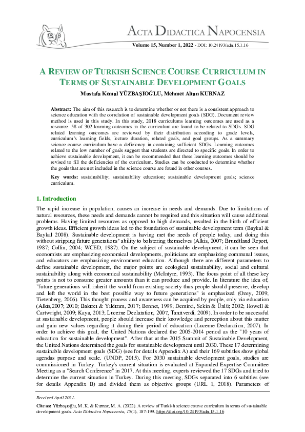 (PDF) A review of Turkish science course curriculum in terms of ...