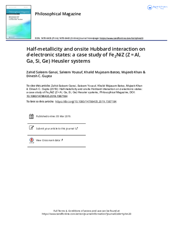 (PDF) Half-metallicity and onsite Hubbard interaction on d-electronic ...