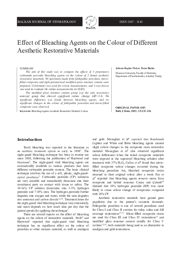 (PDF) Effect of bleaching agents on the colour of different aesthetic ...