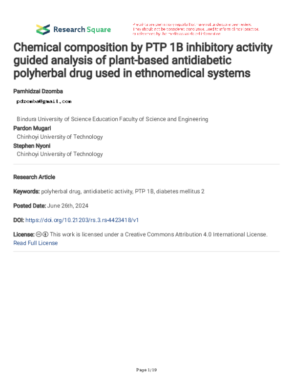 (PDF) Chemical composition by PTP 1B inhibitory activity guided ...