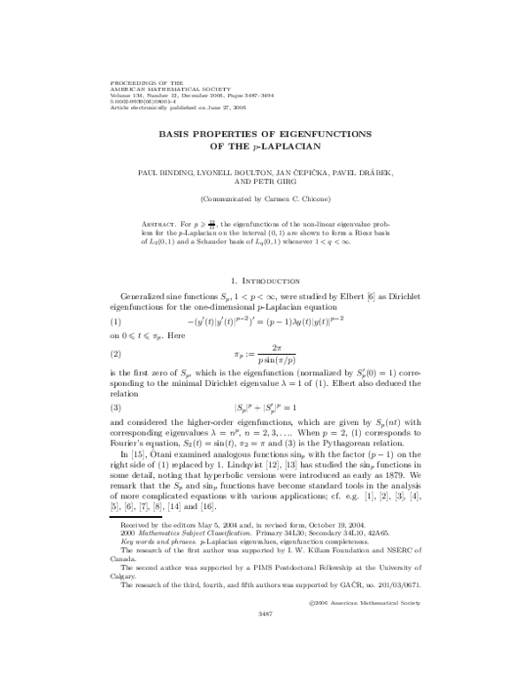 (PDF) Basis properties of eigenfunctions of the p-Laplacian