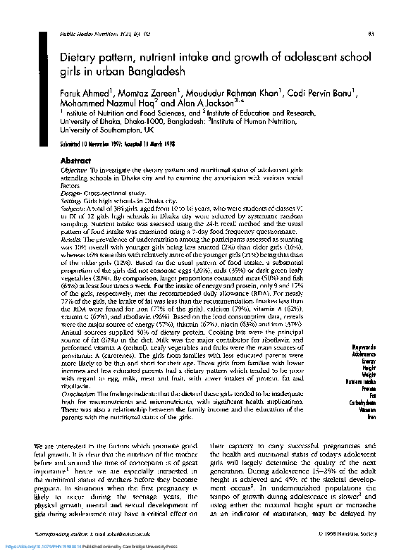 (PDF) Dietary pattern, nutrient intake and growth of adolescent school ...