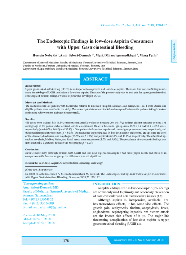 (PDF) The Endoscopic Findings in low-dose Aspirin Consumers with Upper ...