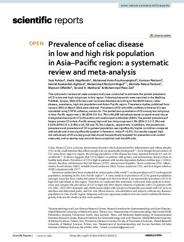 (PDF) Prevalence of celiac disease in low and high risk population in Asia–Pacific region: a ...