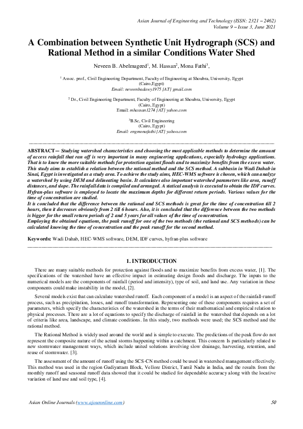 (PDF) A Combination between Synthetic Unit Hydrograph (SCS) and ...