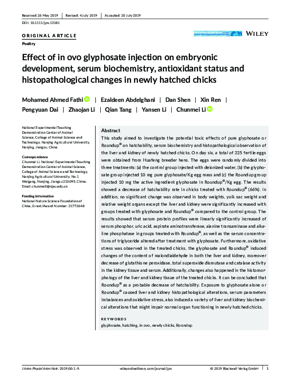 (PDF) Effect of in ovo glyphosate injection on embryonic development ...