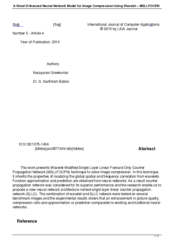 (PDF) A Novel Enhanced Neural Network Model for Image Compression Using Wavelet – MSLLFOCPN