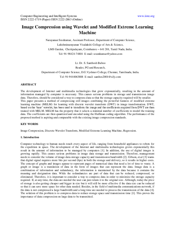 (PDF) Efficient Image Compression via Wavelet and ELM Techniques