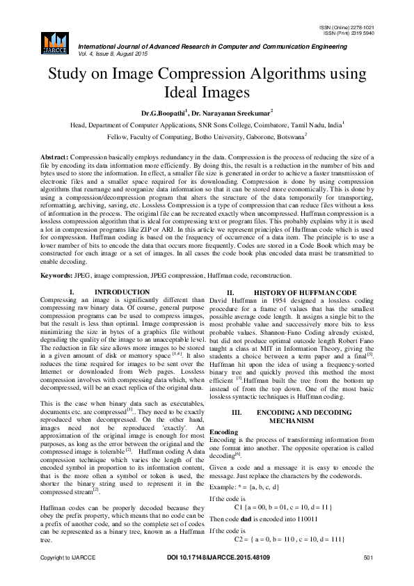 (PDF) Study on Image Compression Algorithms using Ideal Images