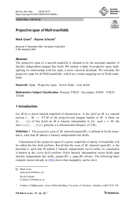 (PDF) Projective span of Wall manifolds