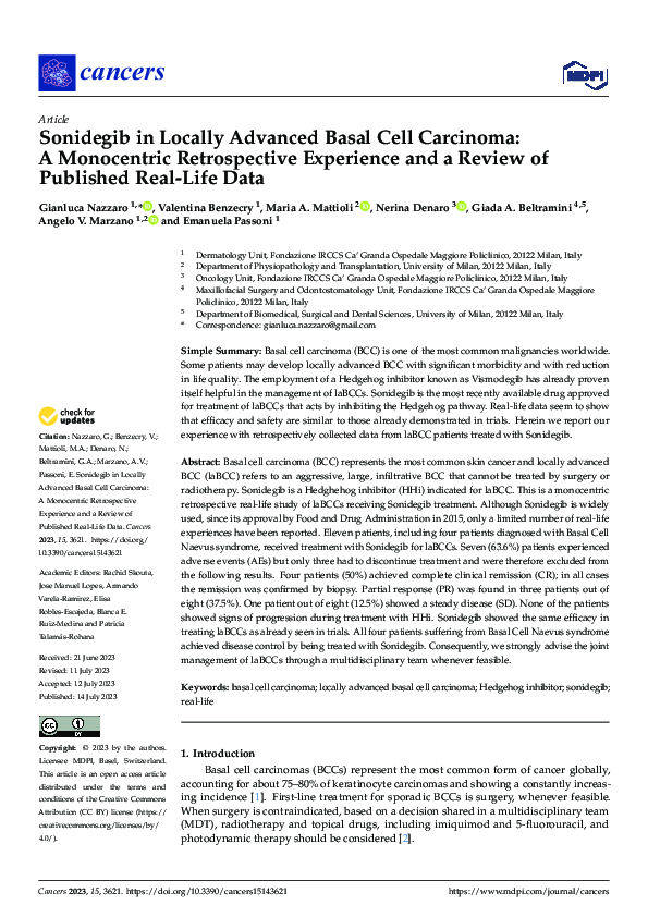 (PDF) Sonidegib in Locally Advanced Basal Cell Carcinoma: A Monocentric ...