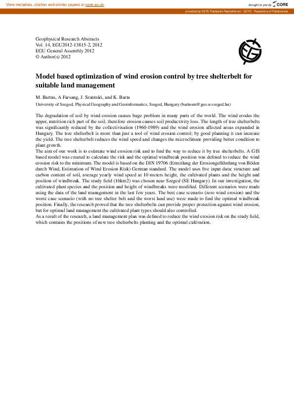 (PDF) Model based optimization of wind erosion control by tree shelterbelt for suitable land ...