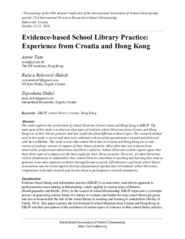 (PDF) Evidence-based School Library Practice | Ružica Habek - Academia.edu