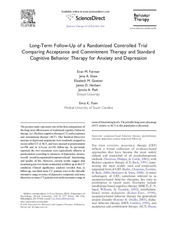 (PDF) Long-Term Follow-Up of a Randomized Controlled Trial Comparing Acceptance and Commitment ...