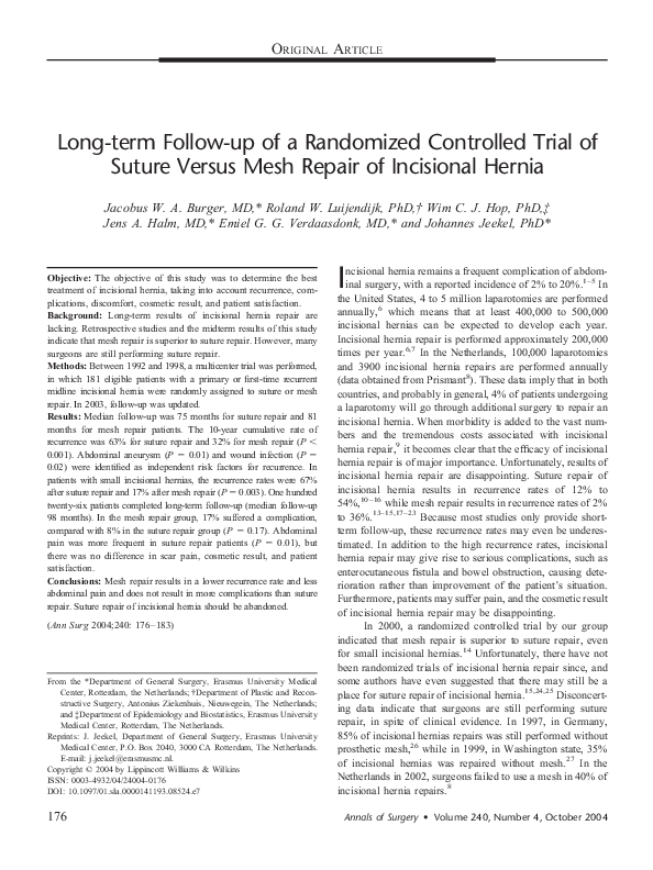 (PDF) Long-term Follow-up of a Randomized Controlled Trial of Lichtenstein's Operation Versus ...