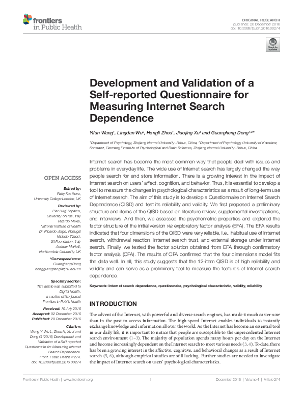 (PDF) Development and Validation of a Self-reported Questionnaire for ...