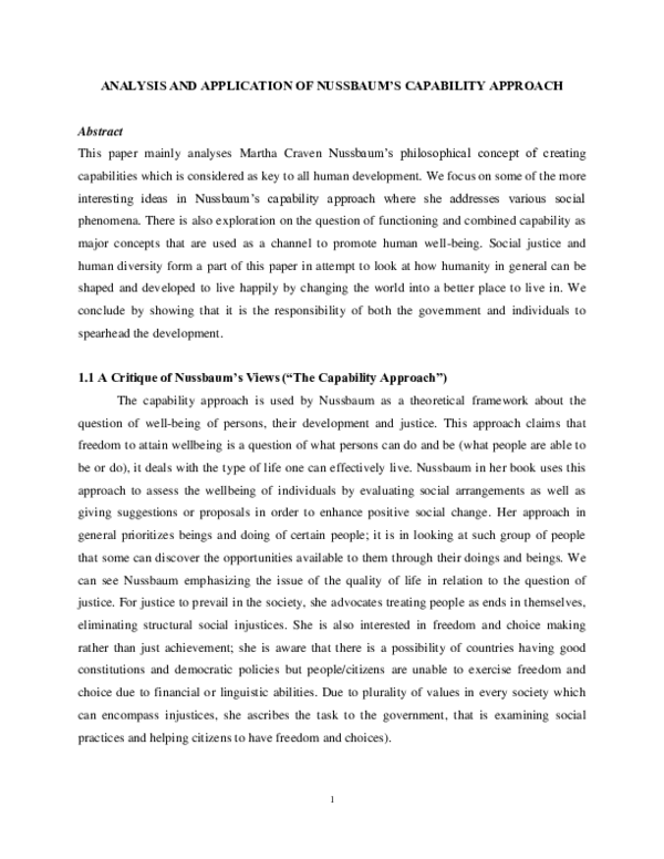 (PDF) ANALYSIS AND APPLICATION OF NUSSBAUM'S CAPABILITY APPROACH