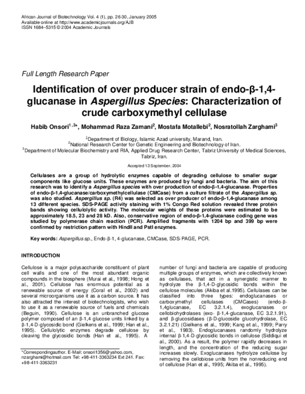 (PDF) Identification of over producer strain of endo--1,4- glucanase in Aspergillus Species ...