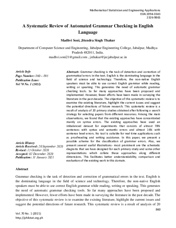 (PDF) A Systematic Review of Automated Grammar Checking in English Language