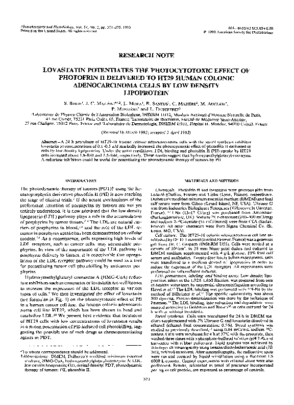 (PDF) Lovastatin Potentiates the Photocytotoxic Effect of Photofrin II ...