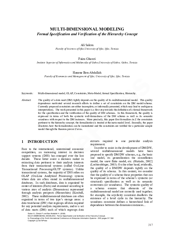 (PDF) MULTI-DIMENSIONAL MODELING - Formal Specification and ...