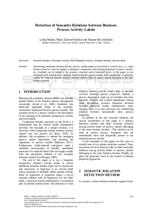 (PDF) Detection of Semantic Relations between Business Process Activity Labels
